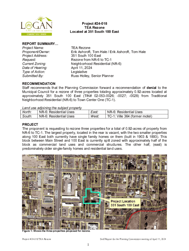 Fillable Online 1 Project #24-018 TEA Rezone Located at 351 South 100 East ... Fax Email Print ...