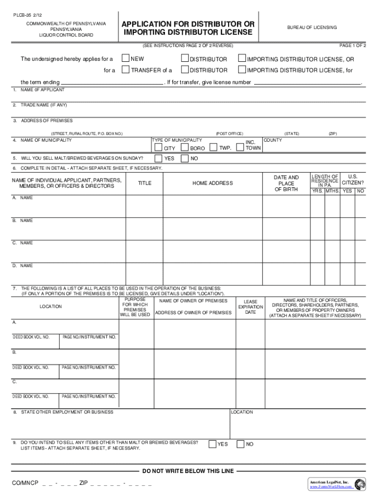 Fillable Online APPLICATION FOR DISTRIBUTOR OR IMPORTING DISTRIBUTOR ... Fax Email Print - pdfFiller