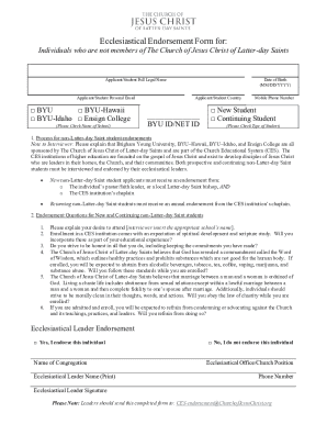 Fillable Online Ecclesiastical Endorsement Form for: Individuals who are not ... Fax Email Print ...