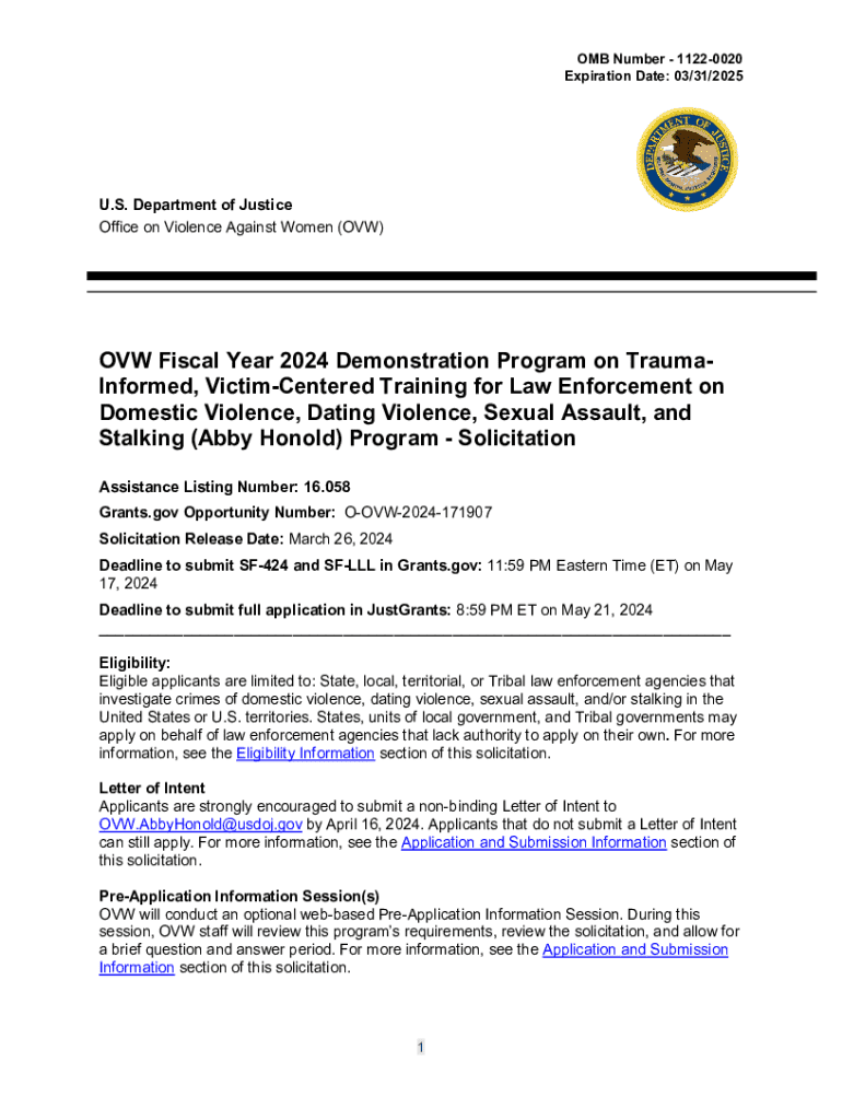 Fillable Online OVW Fiscal Year 2024 Abby Honold Program Solicitation. OVW Fiscal Year 2024 Abby ...