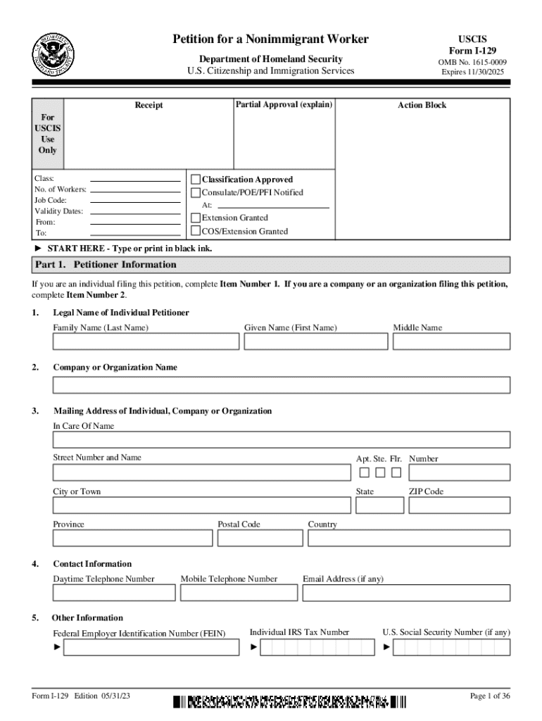Fillable Online USCIS - I-129, Petition for a Nonimmigrant Worker Fax ...