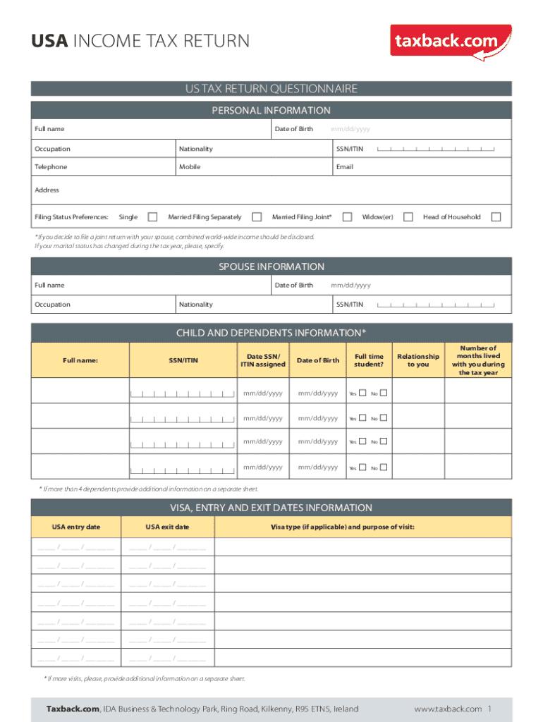 Fillable Online QuestionnaireFiling Status, Exemptions, and Standard ...