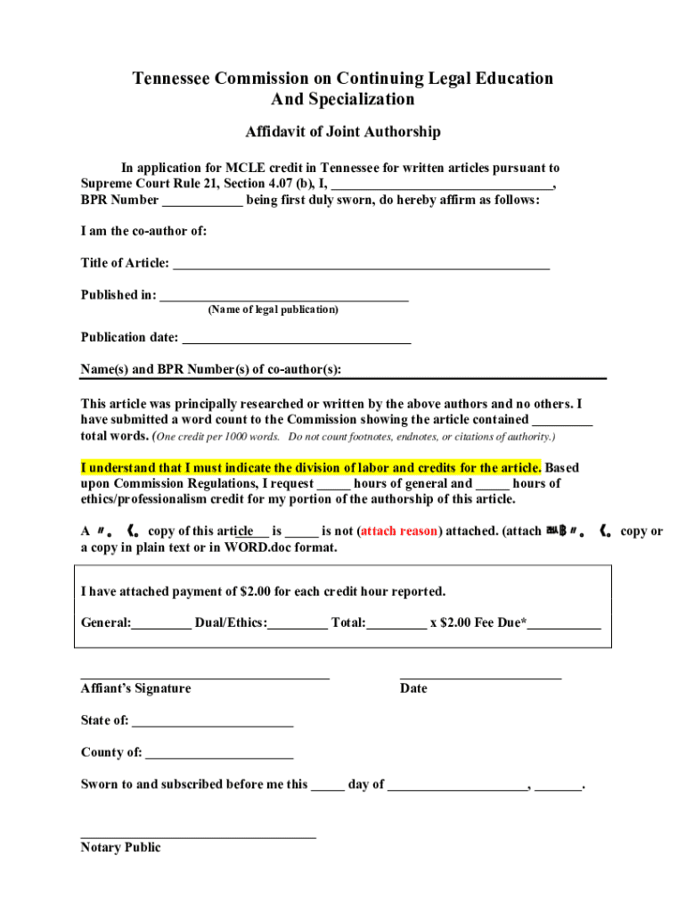 Fillable Online Affidavit of Joint Authorship Fax Email Print - pdfFiller