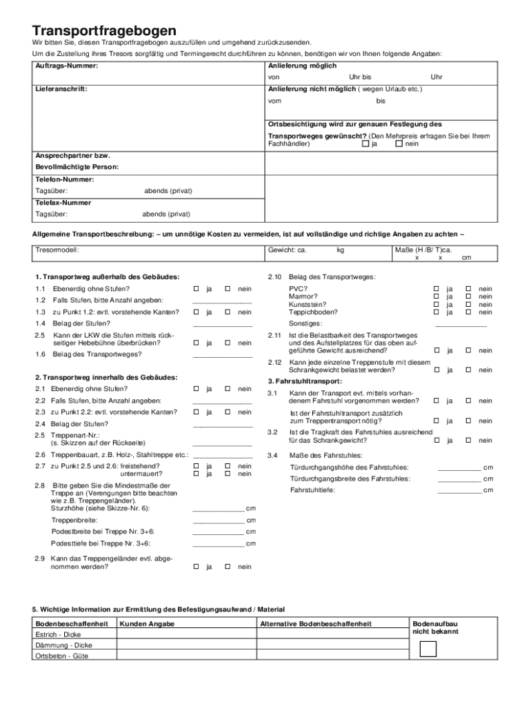 Ausfüllbar Online Transportfragebogen Transportation Questionnaire Fax ...