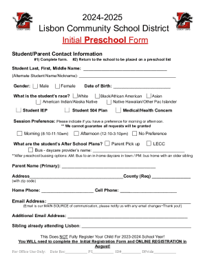 Fillable Online Initial Preschool Form Fax Email Print - pdfFiller