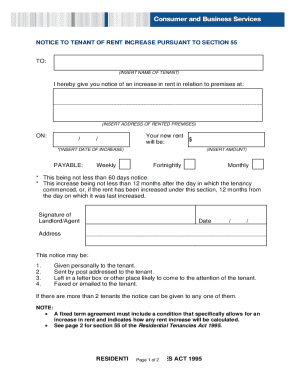 Fillable Online Rent Increase Notice for Landlords Free PDF Template Fax Email Print - pdfFiller