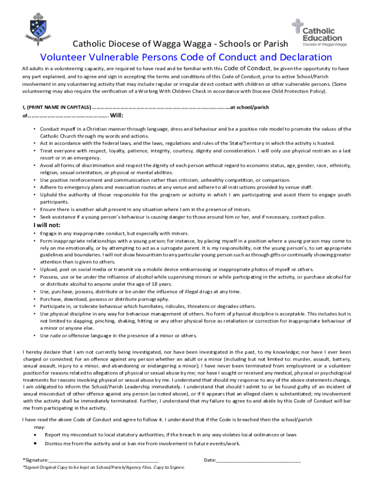 Fillable Online web spaww catholic edu Volunteer Vulnerable Persons ...