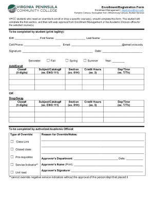 Fillable Online TNCC Student Enrollment Form Semester (check one) Fax ...