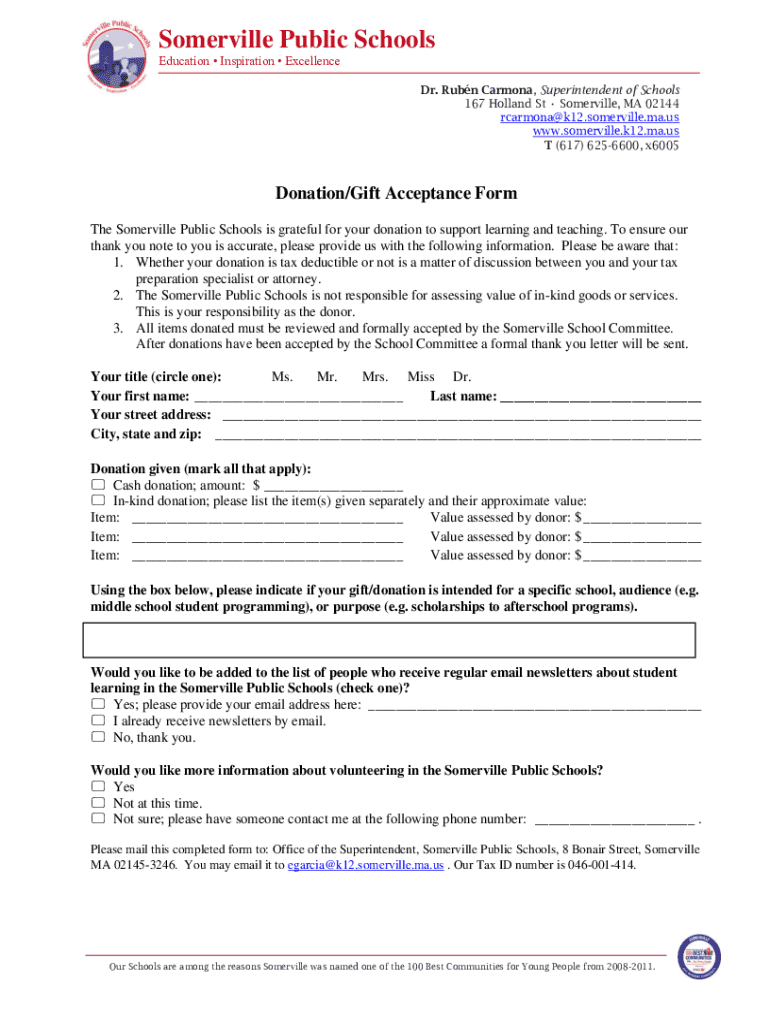 Fillable Online Donation / Gift Acceptance Form Fax Email Print - pdfFiller