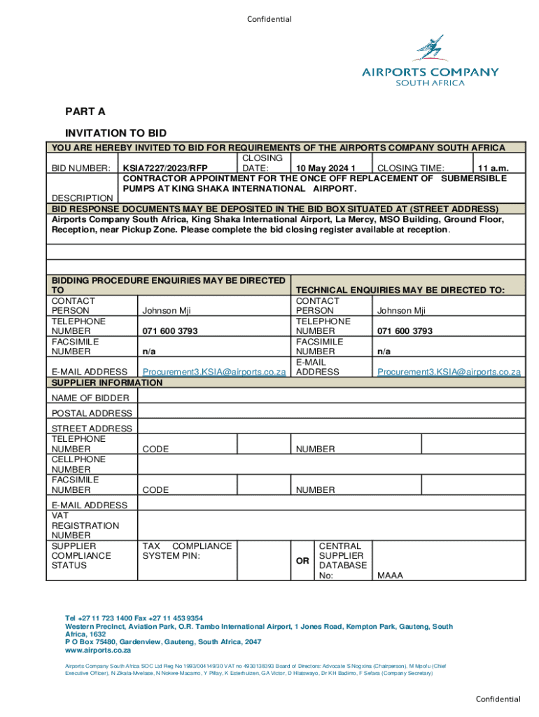 Fillable Online Airports Company of South Africa Tenders - Bidsstack ...