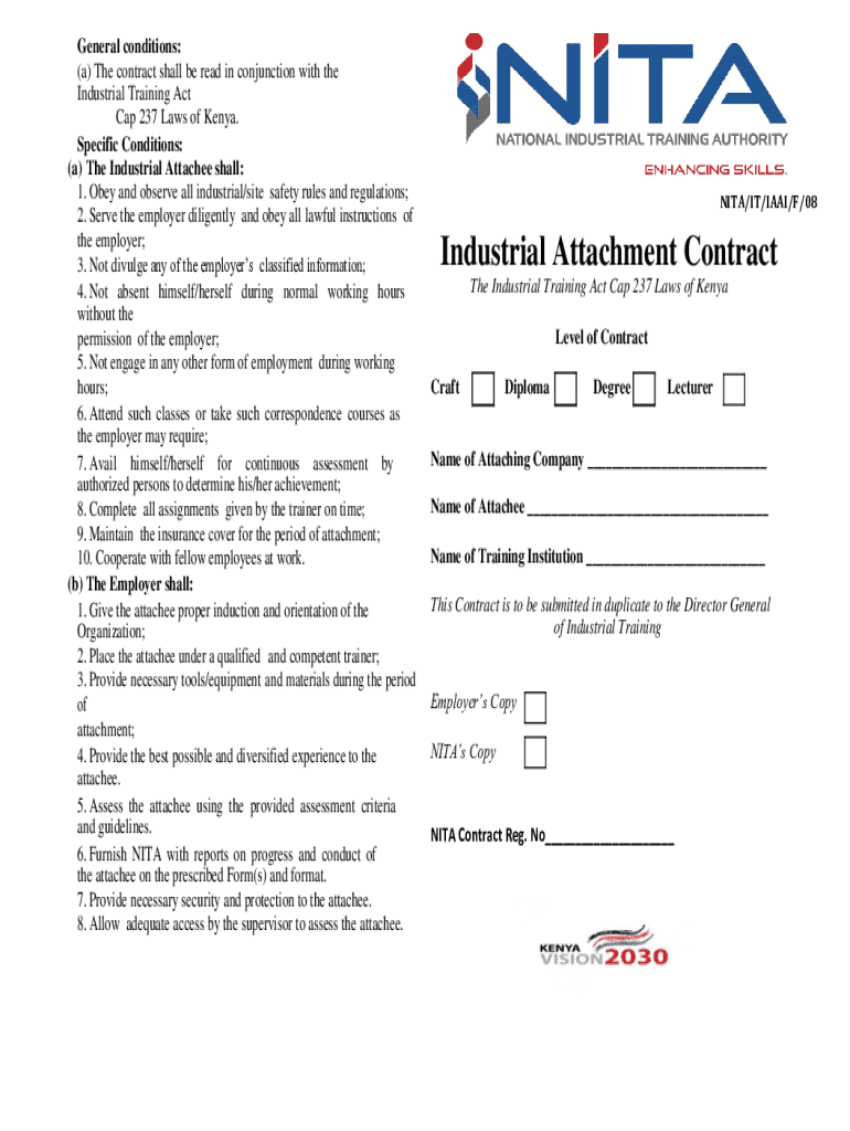Fillable Online NITA Form.pdf - General conditions: a The contract ...