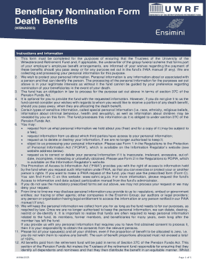 Fillable Online uwrf co Beneficiary Nomination Form Death Benefits Fax ...