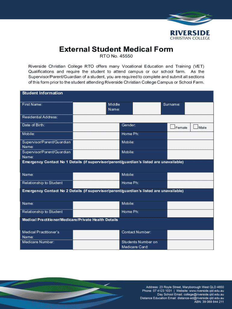 Fillable Online riverside qld edu External Student Medical Form Fax ...