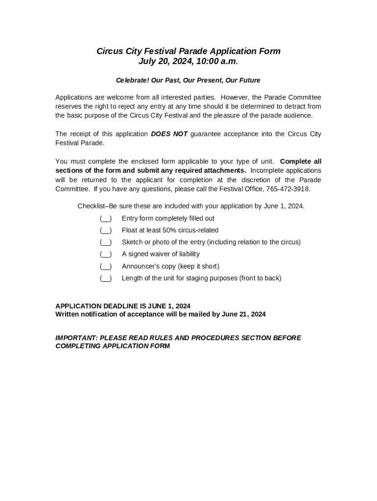 Circus City Festival Parade Application July 20, 2024, ... Doc Template ...