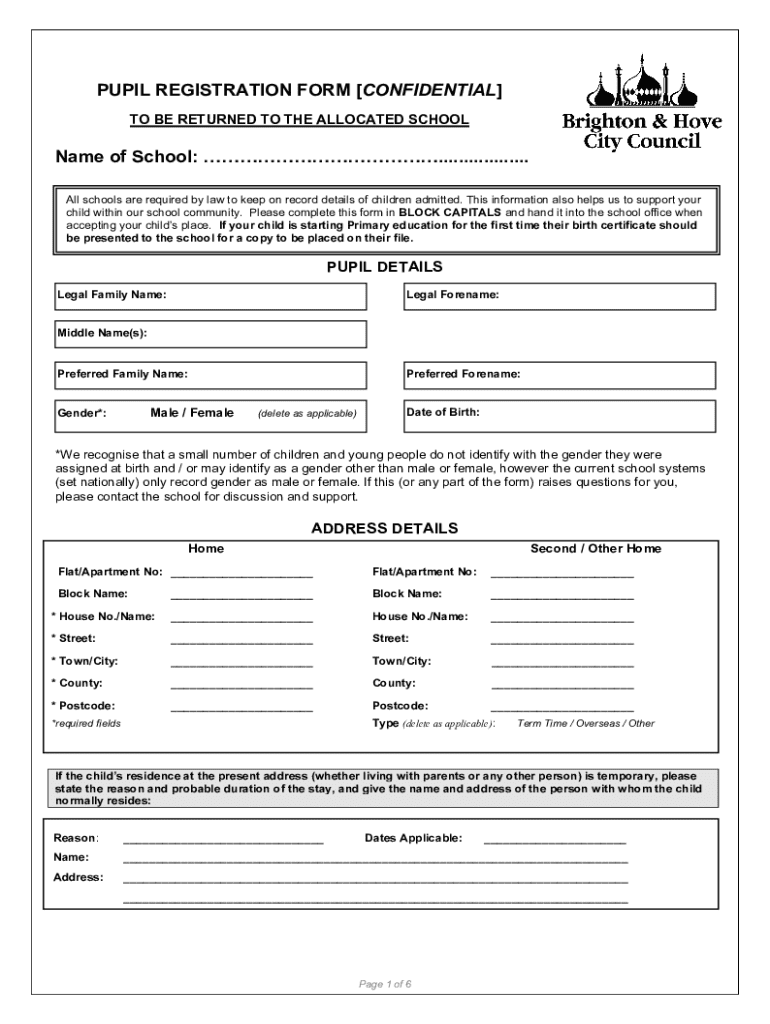 Fillable Online Brighton and Hove pupil registration form 2024.doc Fax ...