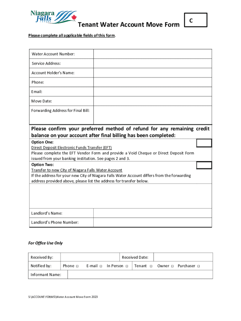 Fillable Online Tenant Water Account Move Form Fax Email Print - pdfFiller