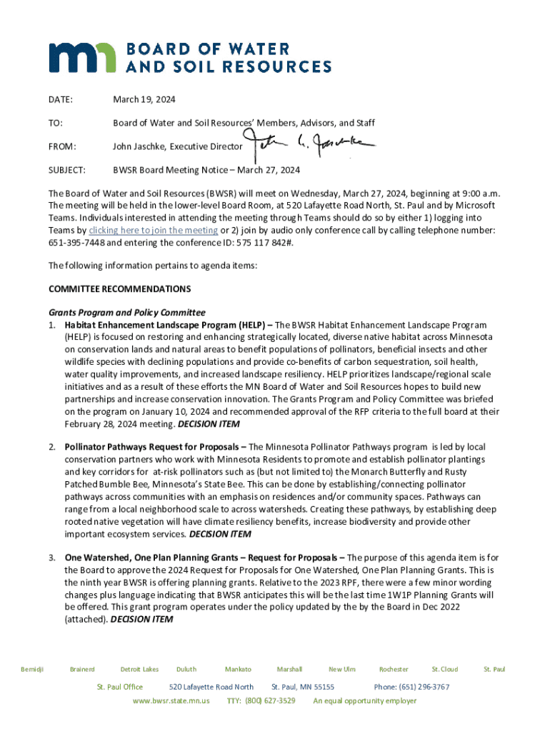 Fillable Online bwsr state mn Minnesota Board of Water and Soil ...