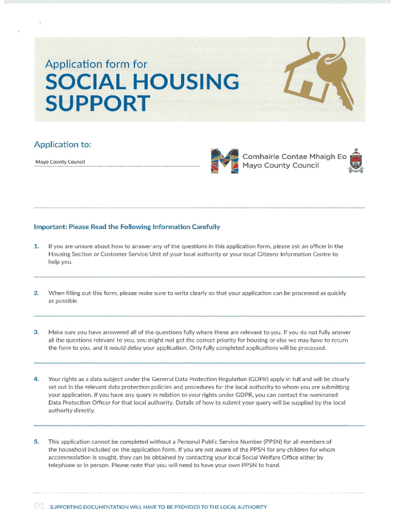 Fillable Online application to mayo county council for social housing ...