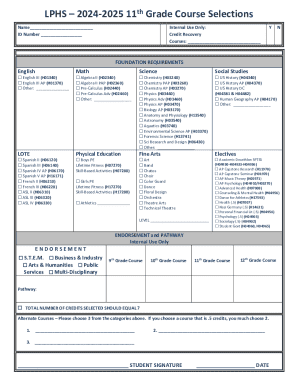 Fillable Online Grade 11 Student Course Selection Worksheet 2024-2025 ...