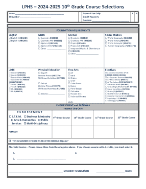 Fillable Online FINAL Grade 10-12 Course Selection Sheet 2024-2025 Fax ...