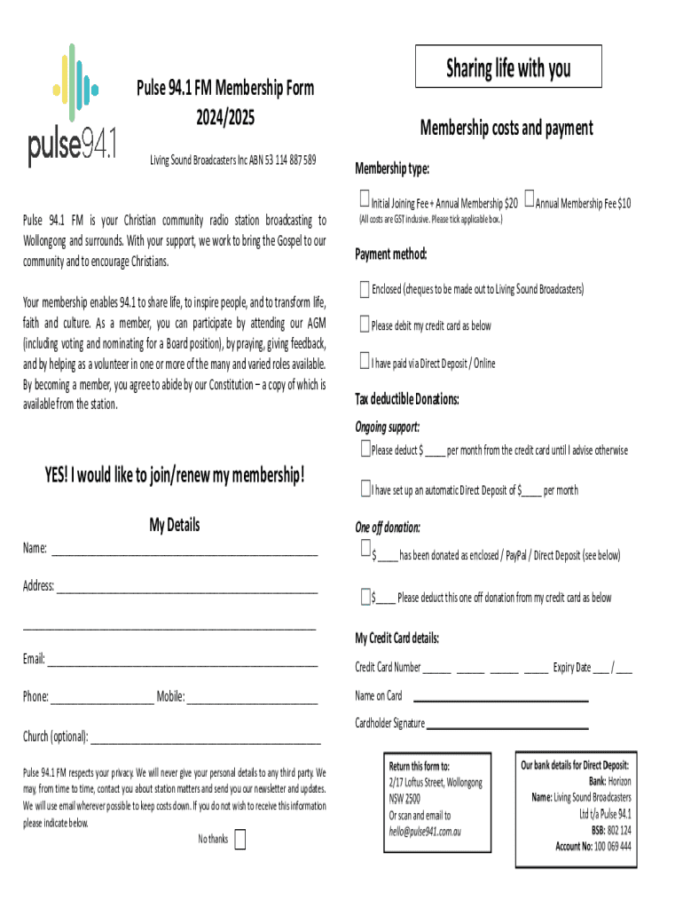 Fillable Online Pulse Membership Renewal Form 2023-2024.docx Fax Email ...