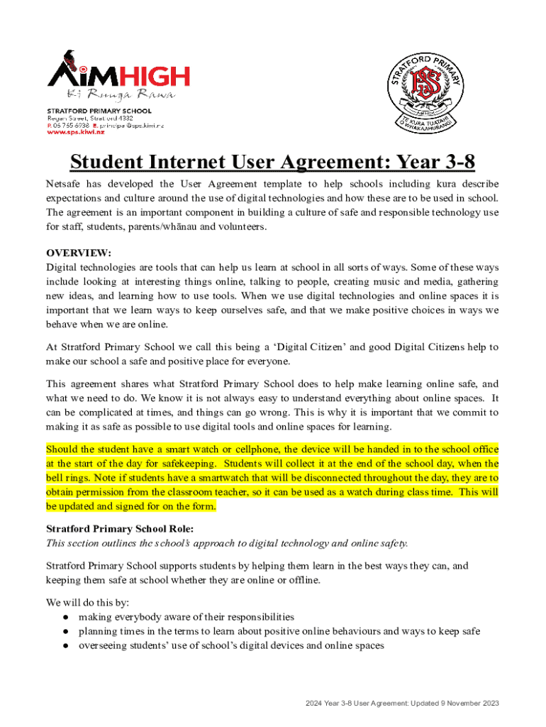 Fillable Online Student Agreement for the Safe Use of Digital ...