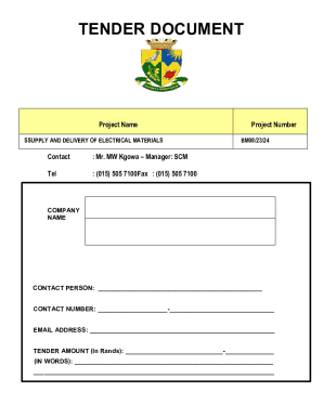 Fillable Online TENDER DOCUMENT FOR SUPPLY AND DELIVERY OF ELECTRICAL ...