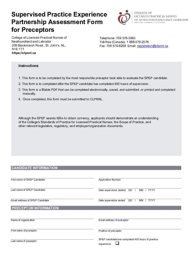 Fillable Online SPEP Partnership Assessment Form for Preceptors.pdf Fax ...