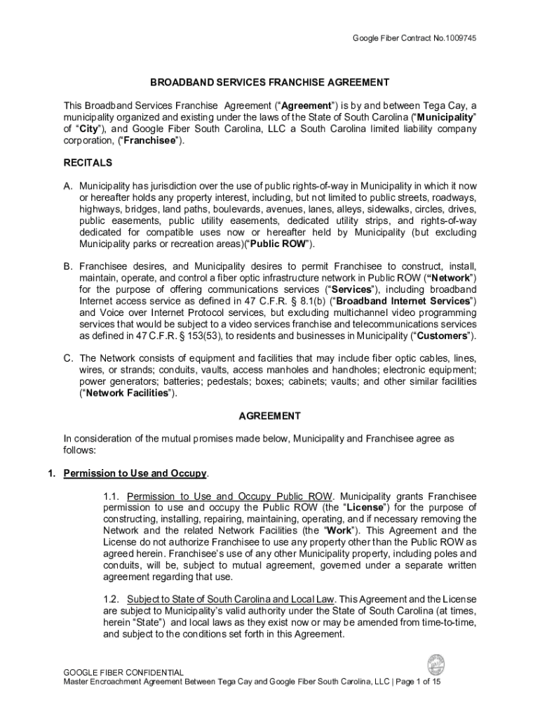 Fillable Online broadband services franchise agreement Fax Email Print ...