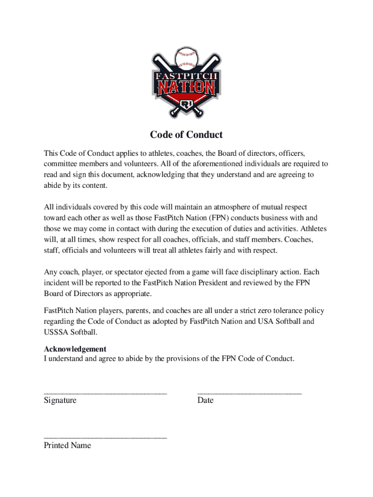 Fillable Online Code of Conduct and Ethics (Athletes, Coaches ...