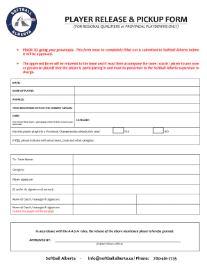 Fillable Online PLAYER RELEASE & PICKUP FORM Fax Email Print - pdfFiller