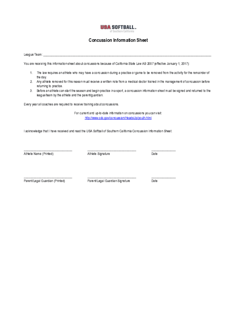 Fillable Online La Canada Gladiator Football Concussion Information Sheet Fax Email Print ...