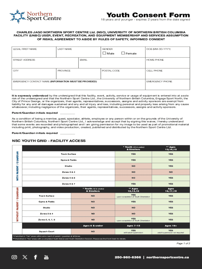Fillable Online Northern-Sport-Centre-Youth-Consent-Form. ... Fax Email ...