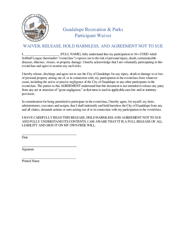 Fillable Online waiver, release, hold harmless agreement ...