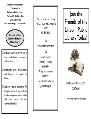 Fillable Online Join the Friends of the Lincoln Public Library Today ...