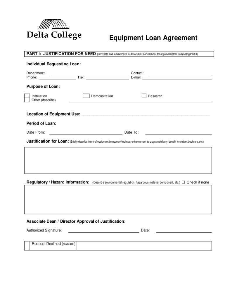 Fillable Online Instructions for Completing Equipment Loan Agreement ...
