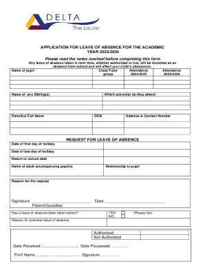 Fillable Online Academic Leave of Absence Application Form Fax Email ...