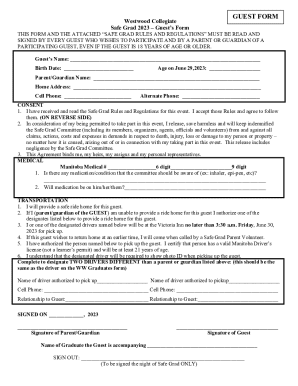 Fillable Online Westwood Collegiate Safe Grad 2023 Guest's Form Fax ...