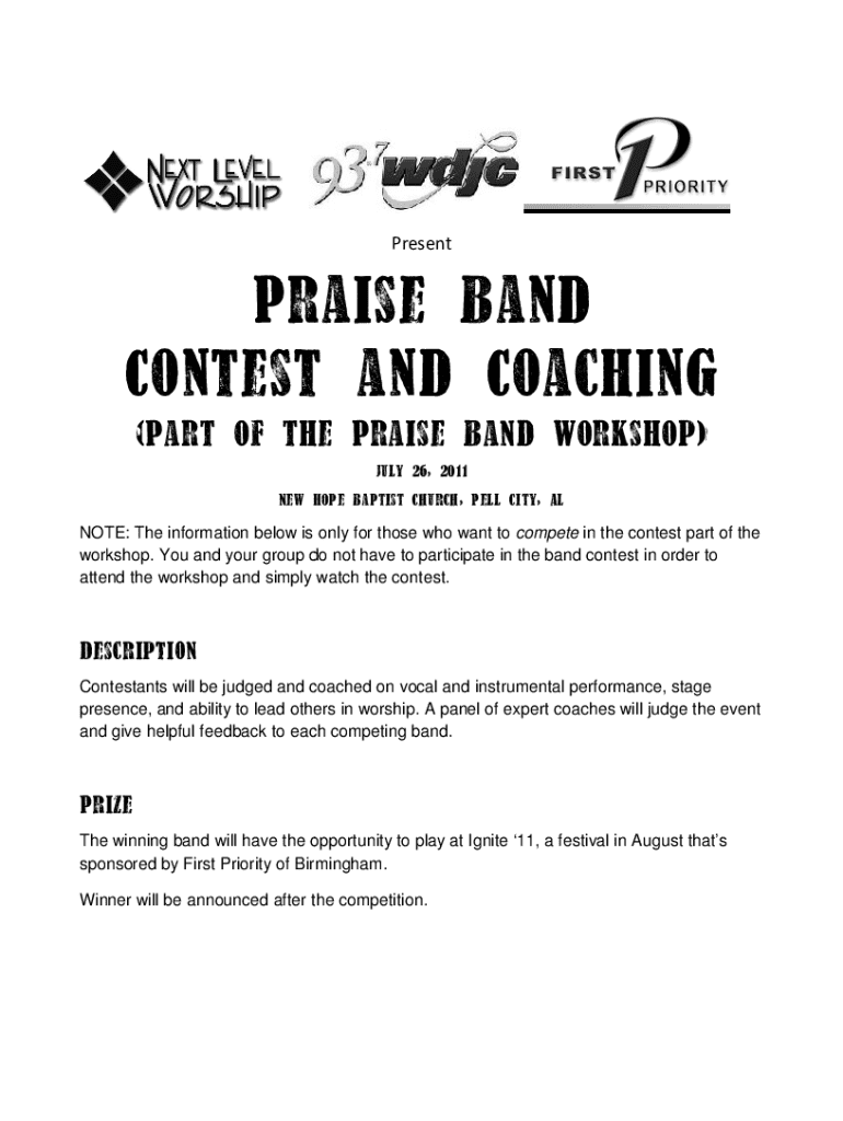 Fillable Online Praise Band Contest Application Fax Email Print - pdfFiller