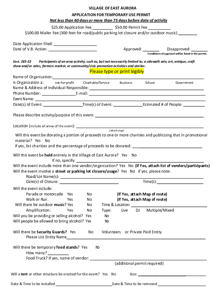 Fillable Online Application for Temporary Use.2015 Fax Email Print ...