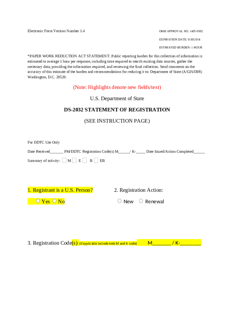 Fillable Online Form DS 2032 STATEMENT OF REGISTRATION Fax Email Print ...