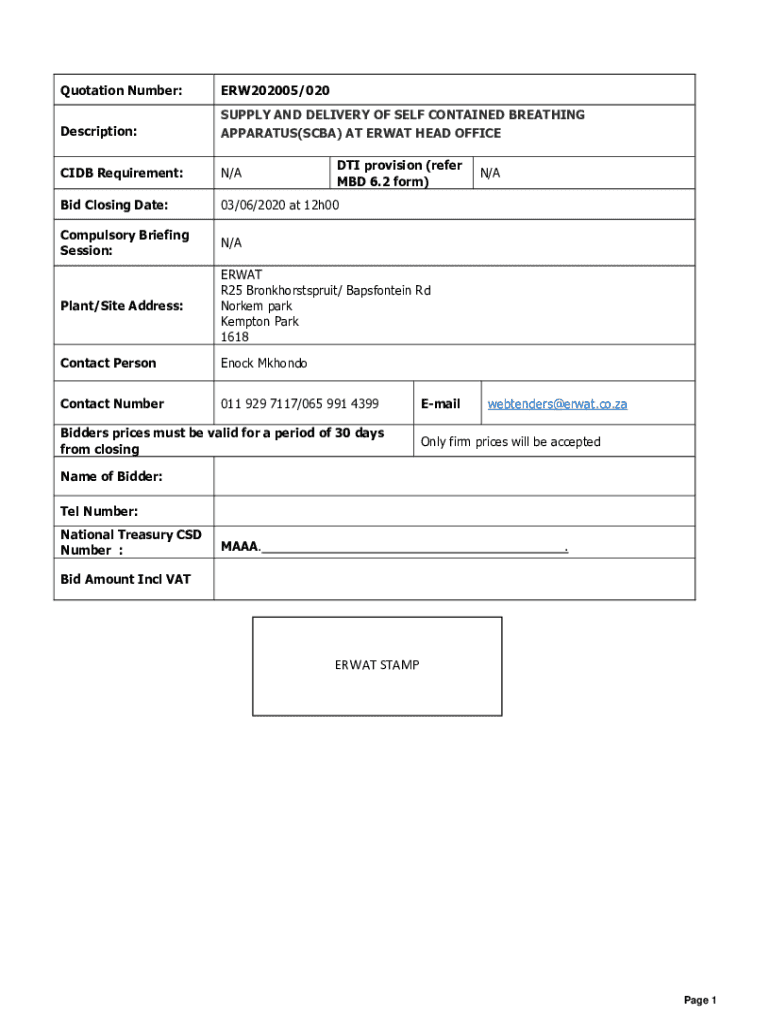 Fillable Online supply and delivery of self contained breathing apparatus(scba) ... Fax Email ...