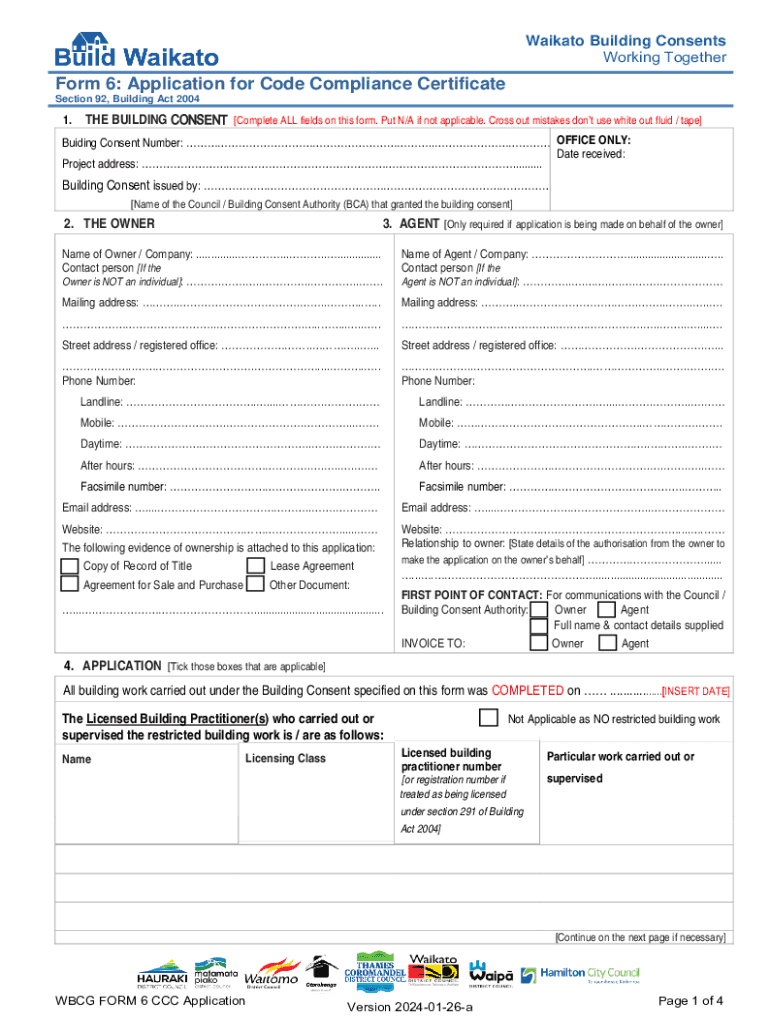 Fillable Online Fillable Online Form 6: Application for Code Compliance ...