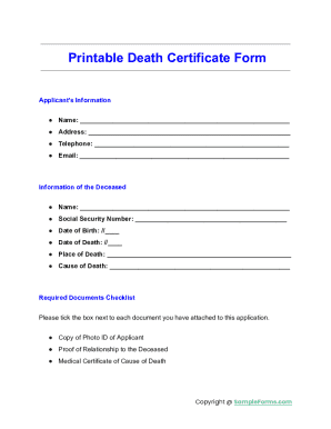 Fillable Online Printable Death Certificate Form Fax Email Print ...