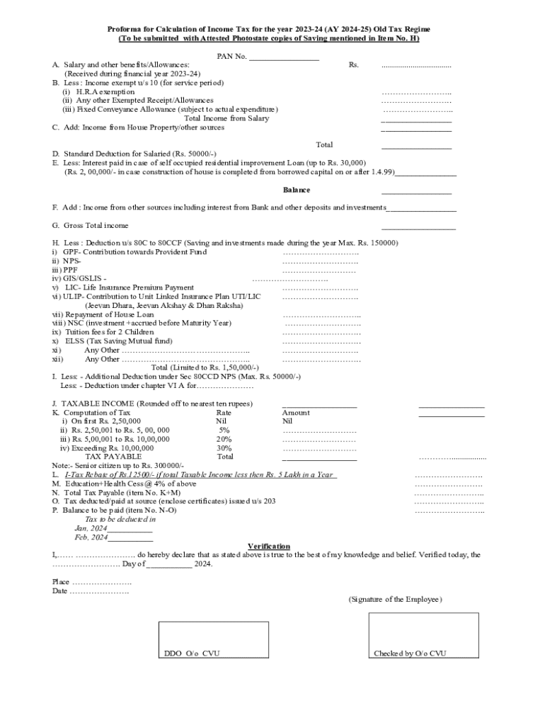 Fillable Online Performa for Calculation of Income Tax (Old Tax Regime ...