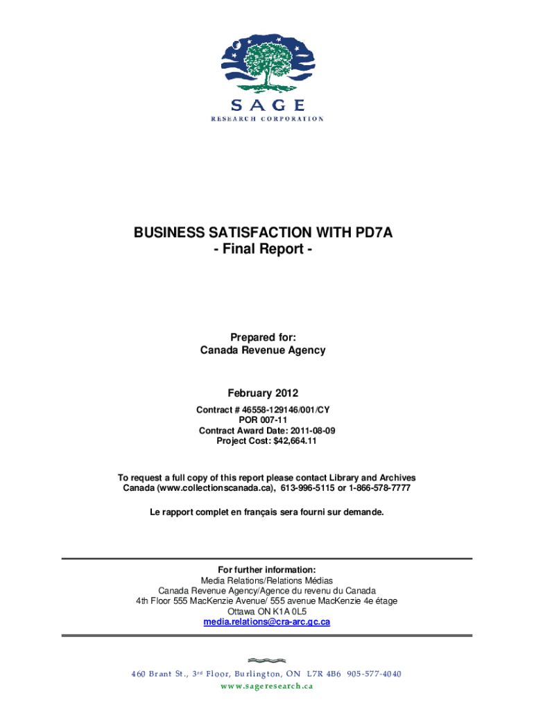 Fillable Online Business Satisfaction with PD7A - Final Report.doc Fax ...