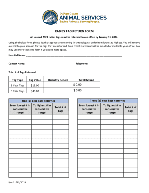 Fillable Online RABIES TAG RETURN FORM Fax Email Print - pdfFiller