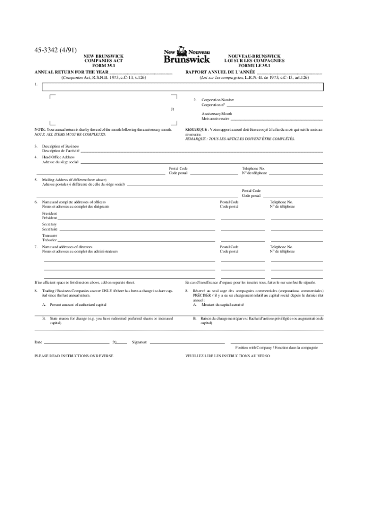 Remplissable En Ligne new brunswick companies act form 35.1 - annual return for ... Fax Email ...