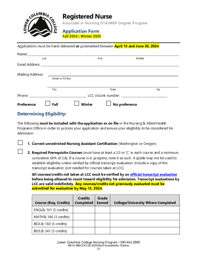 Fillable Online Reistered Nurse AN-DTA/MRP Information and Application ...