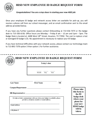 Fillable Online HISD NEW EMPLOYEE ID BADGE REQUEST FORM Fax Email Print ...